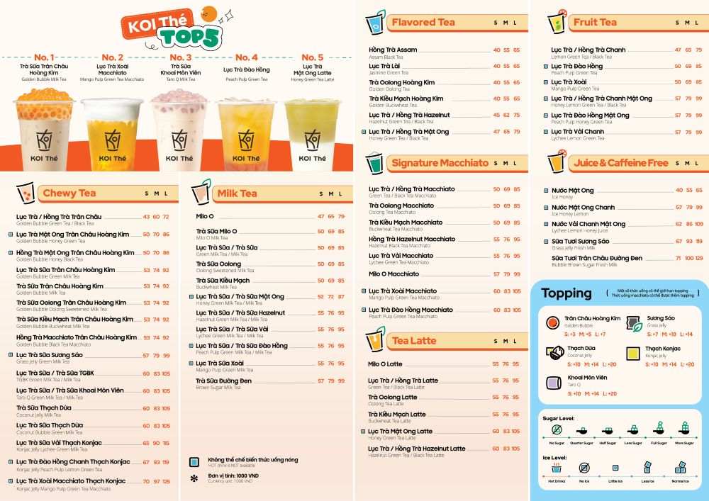 Menu KOI Thé - Thương hiệu trà sữa Đài Loan nổi tiếng