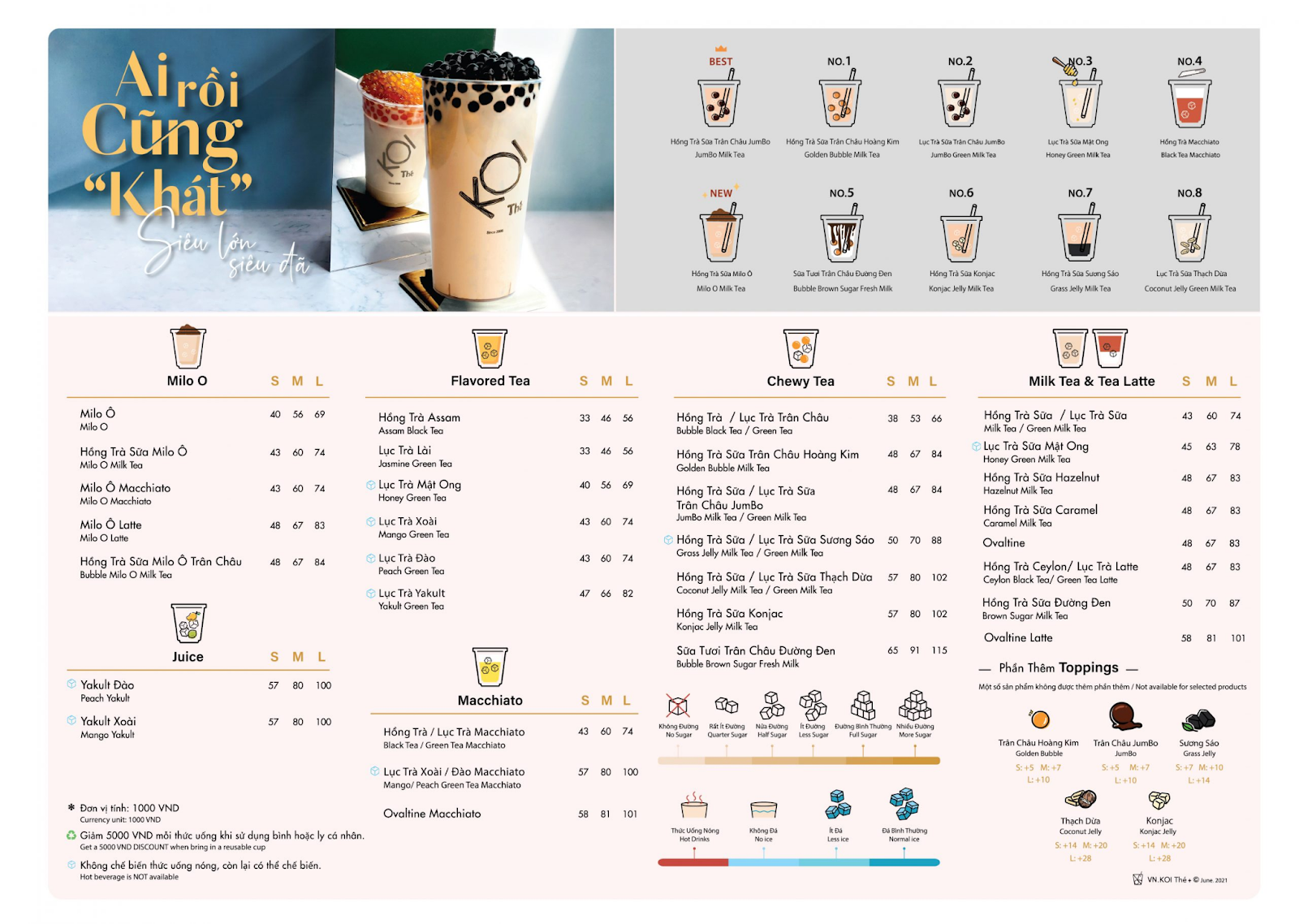 Menu KOI Thé - Thương hiệu trà sữa Đài Loan nổi tiếng